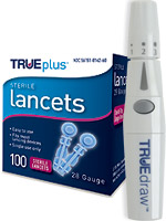 TRUEplus Sterile Lancets 28G 100/bx w/ TRUEdraw Lancing Device ...